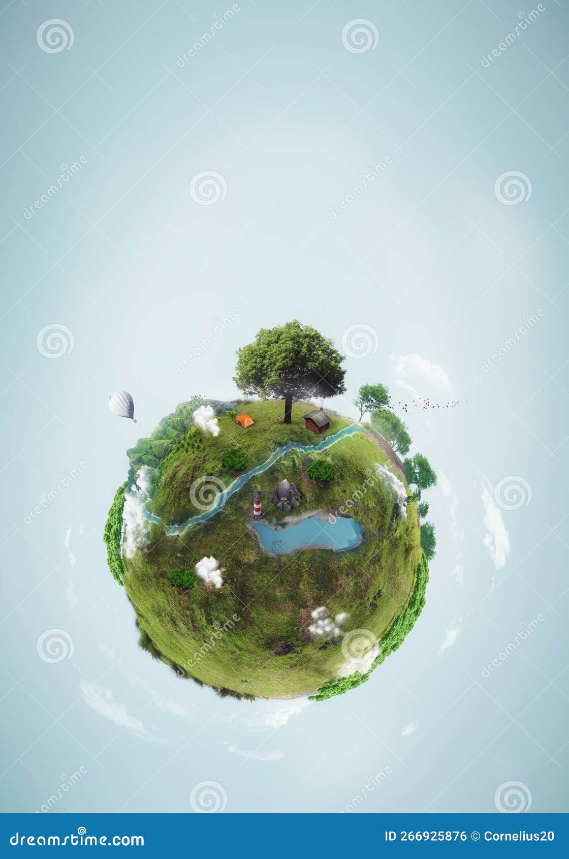 Small Planet on a Simple Blue Background Stock Illustration ...