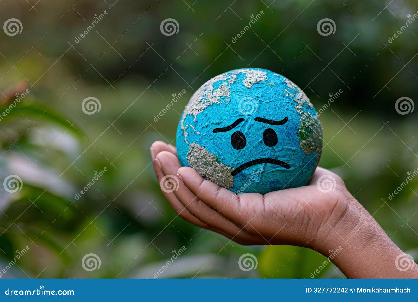 Planet Earth Globe with Sad Face Held by Hand Stock Illustration ...