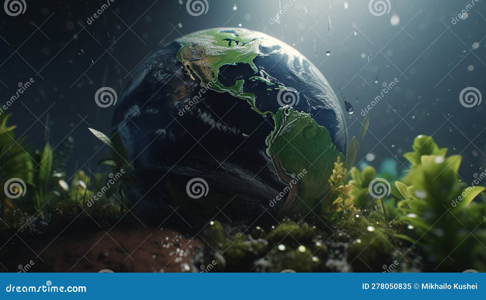Small Planet Earth in Grass during Rain Stock Illustration ...