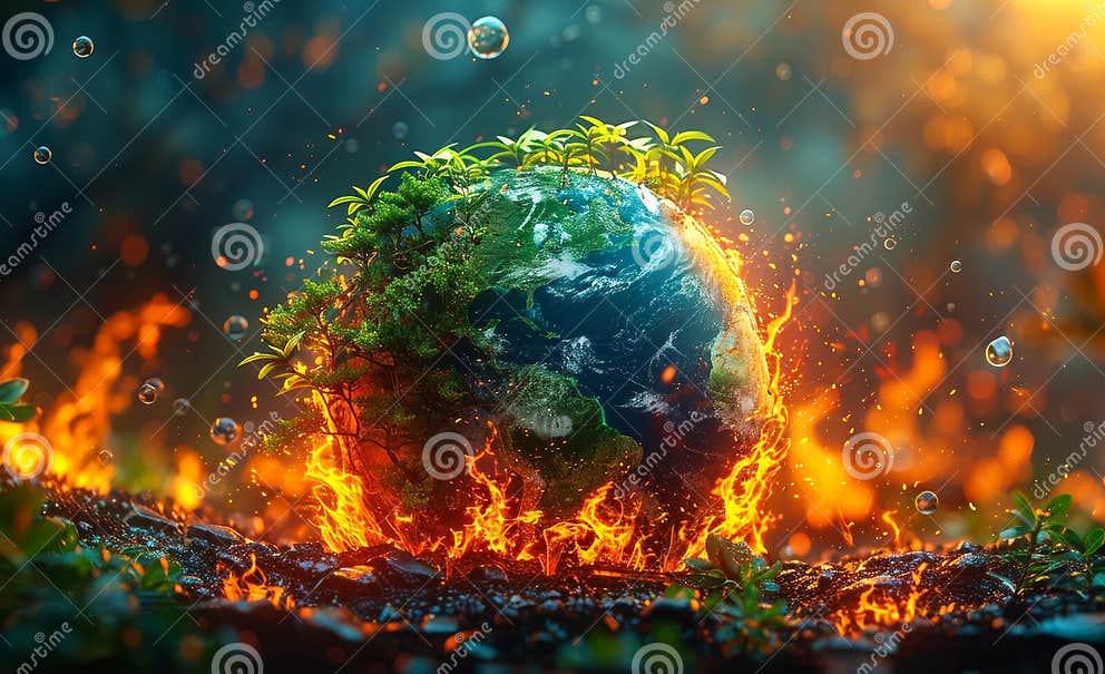 A Small Planet with a Fire on it. the Fire is Surrounded by Water and ...