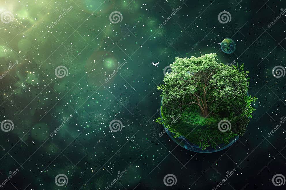A Small Planet with a Single Tree Growing Out of Its Surface Stock ...