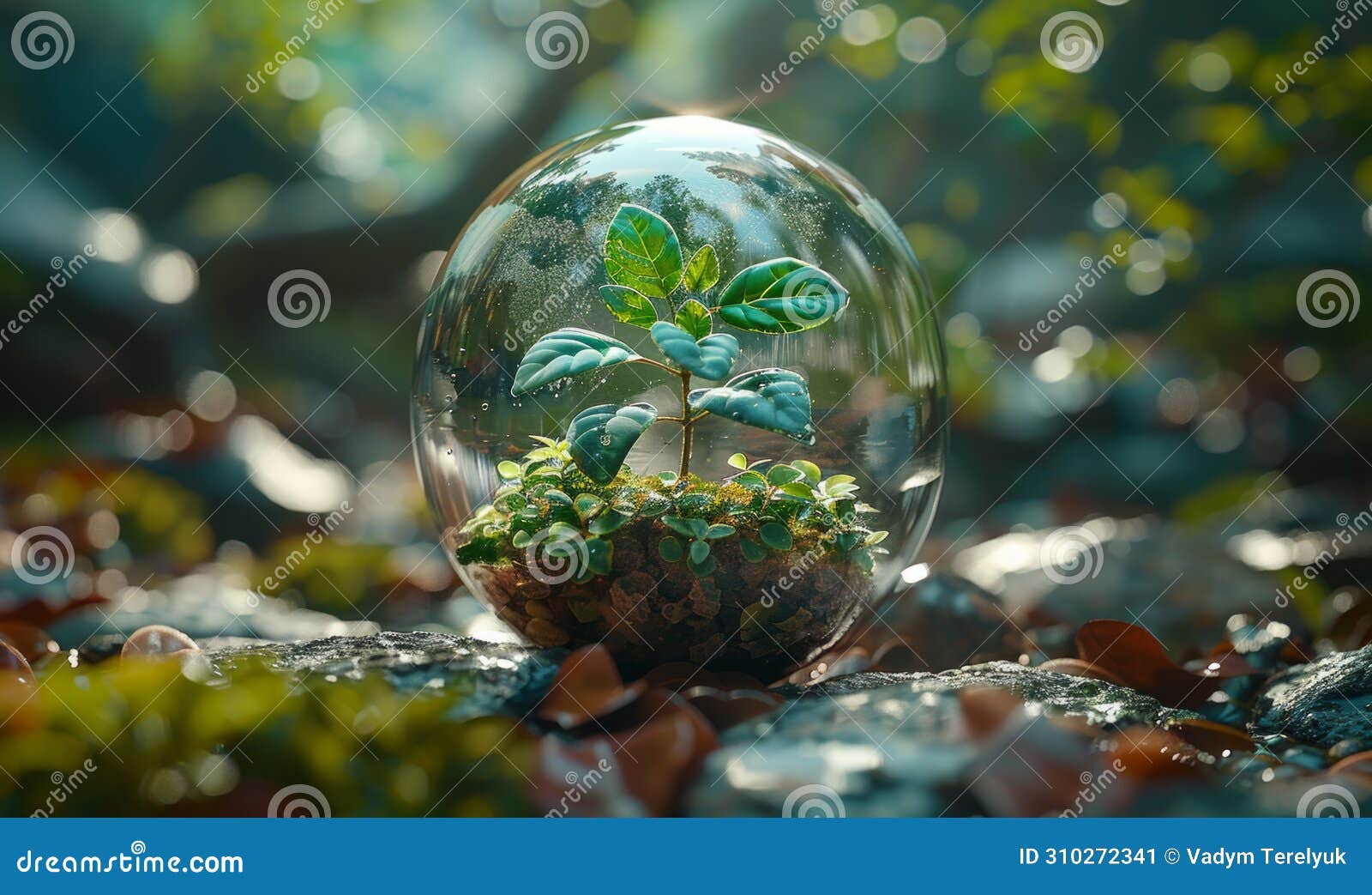 Small Plant Growing in Glass Sphere in the Forest Stock Image - Image ...