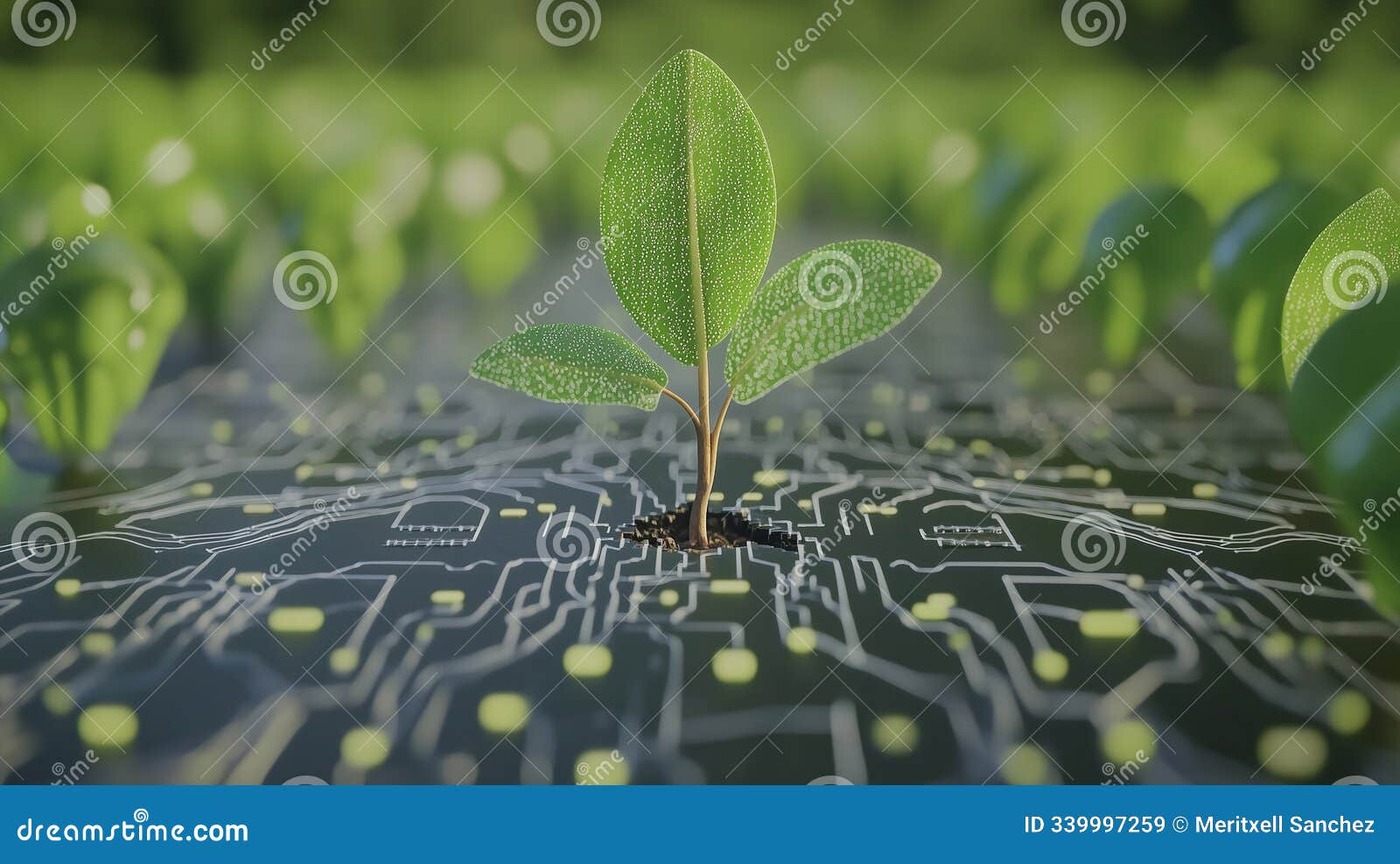 A Small Plant is Growing in the Middle of a Computer Chip. Generative ...
