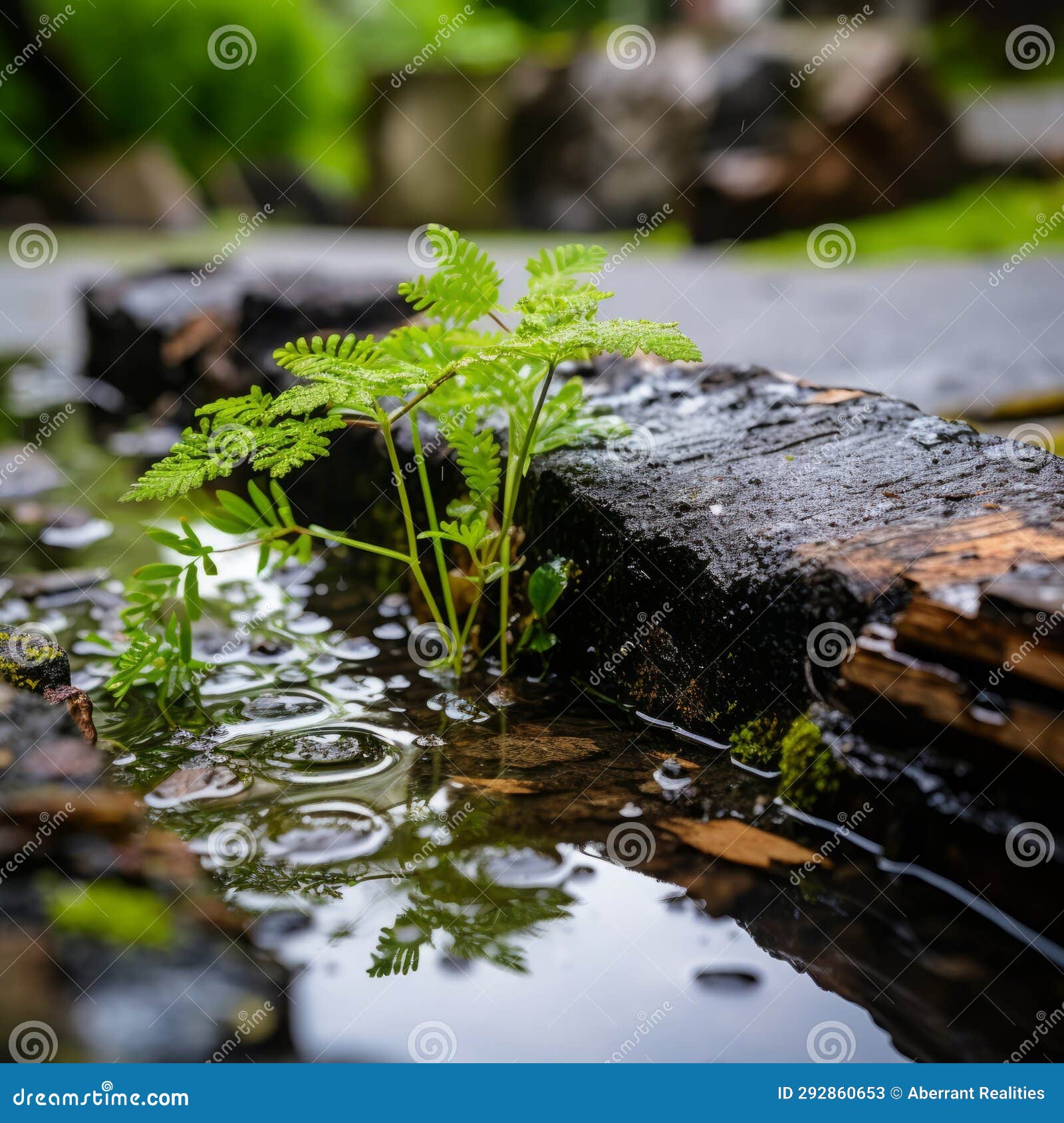 A Small Plant is Growing Out of a Puddle of Water Stock Illustration ...