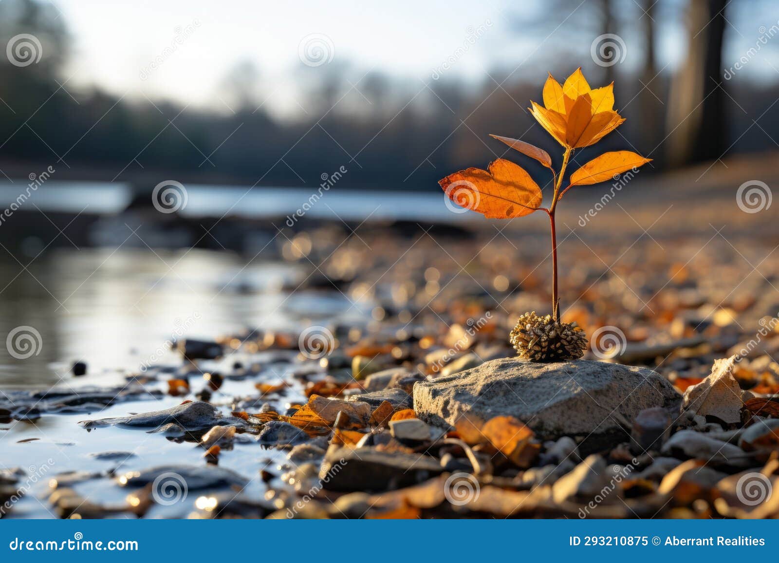 A Small Plant is Growing Out of a Rock by the Water Stock Illustration ...