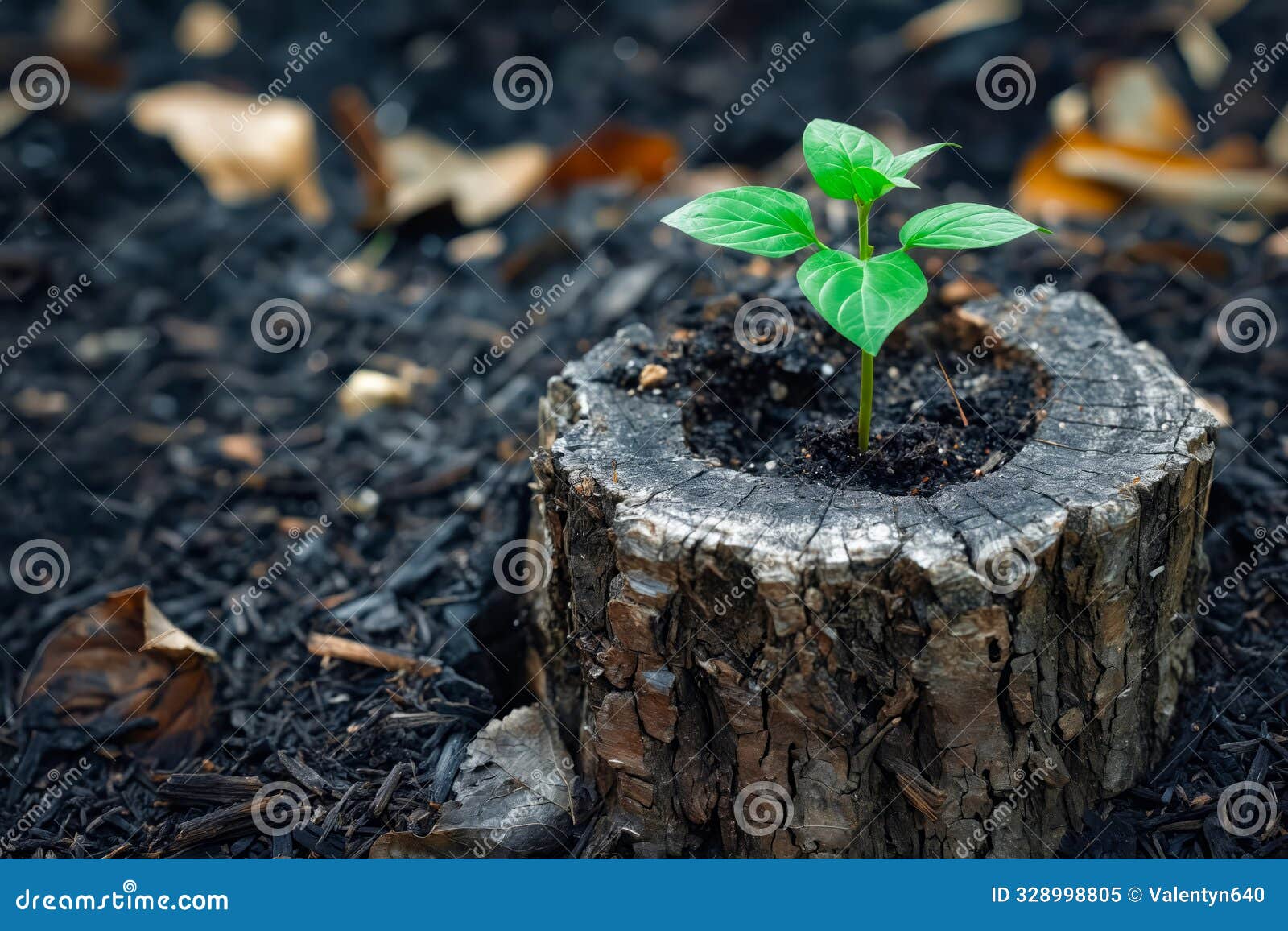 A Small Plant Growing Out of a Tree Stump in the Dirt. Generative AI ...