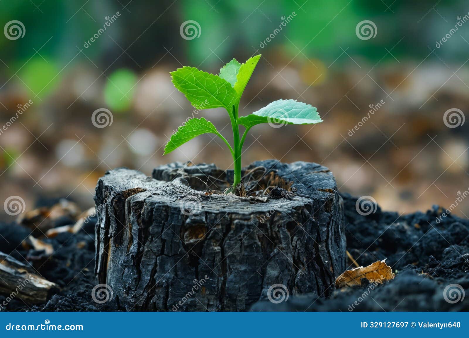 A Small Plant Growing Out of a Tree Stump in the Dirt. Generative AI ...
