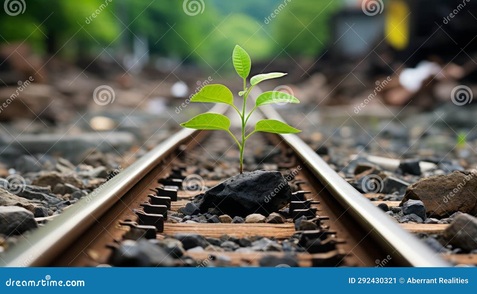 A Small Plant is Growing on a Railroad Track Stock Illustration ...
