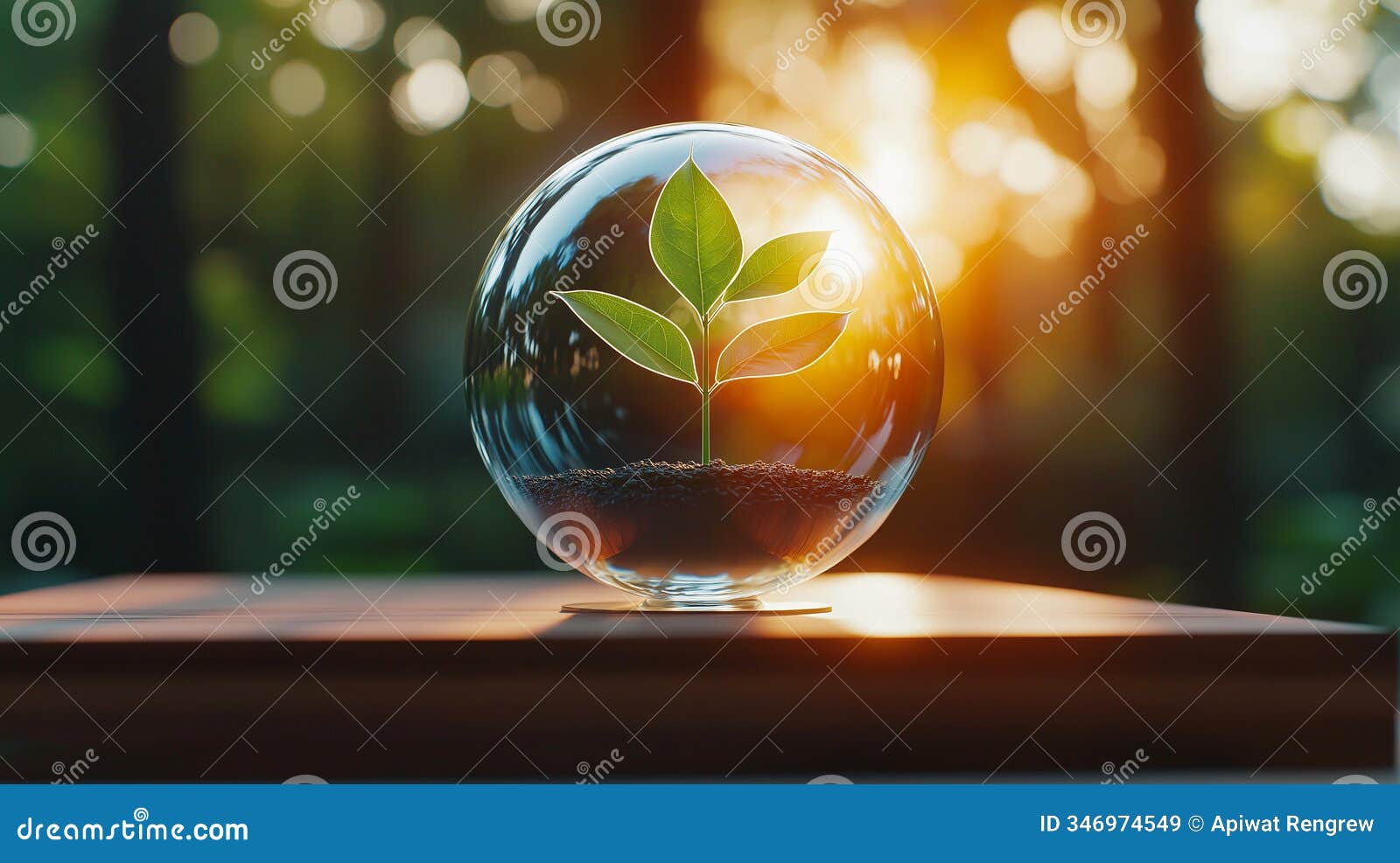 Small Plant Grows Inside Glass Globe Symbolizing Environmental ...