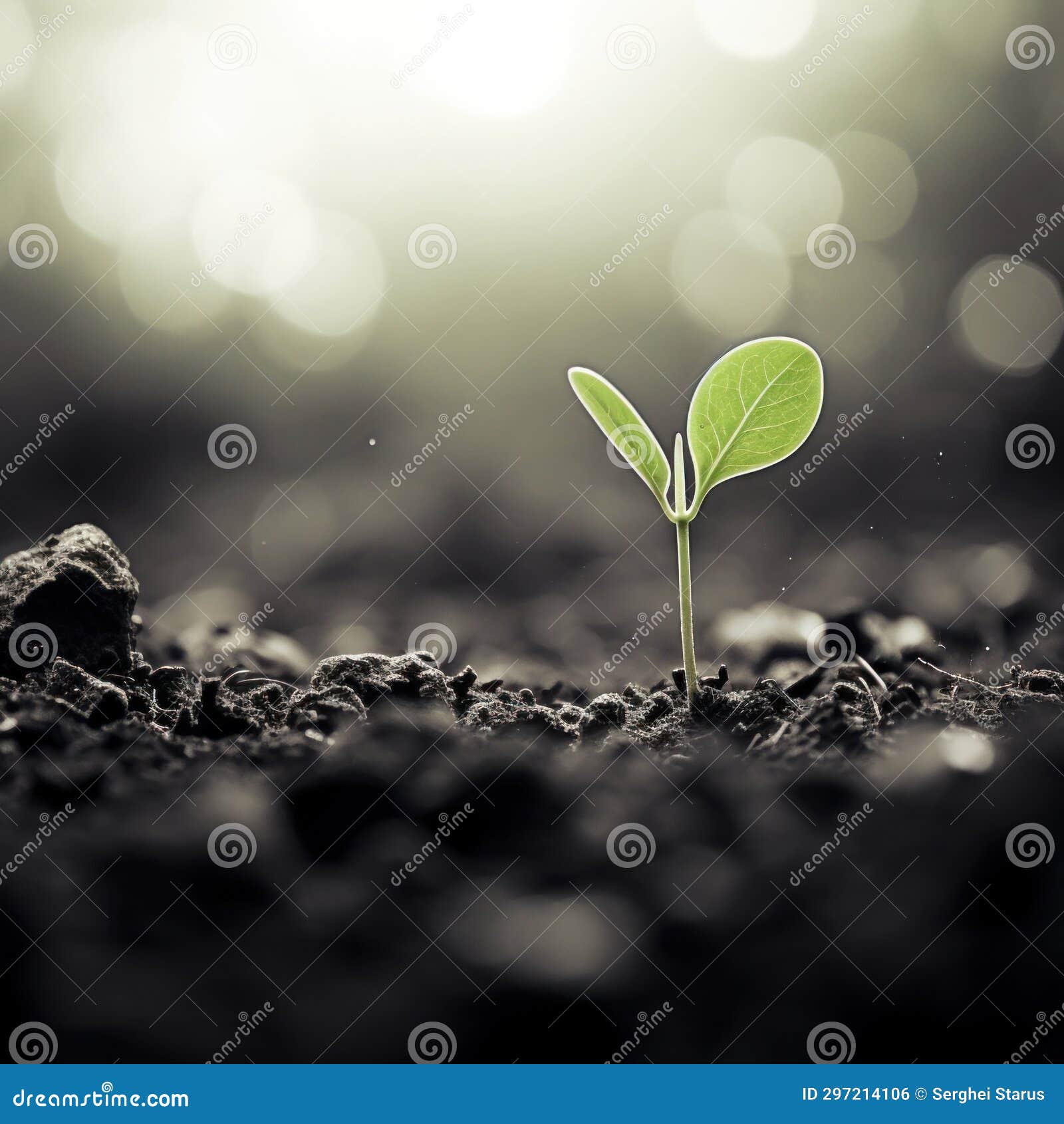 A Small Plant Sprouting from the Ground in Black and White, AI Stock ...