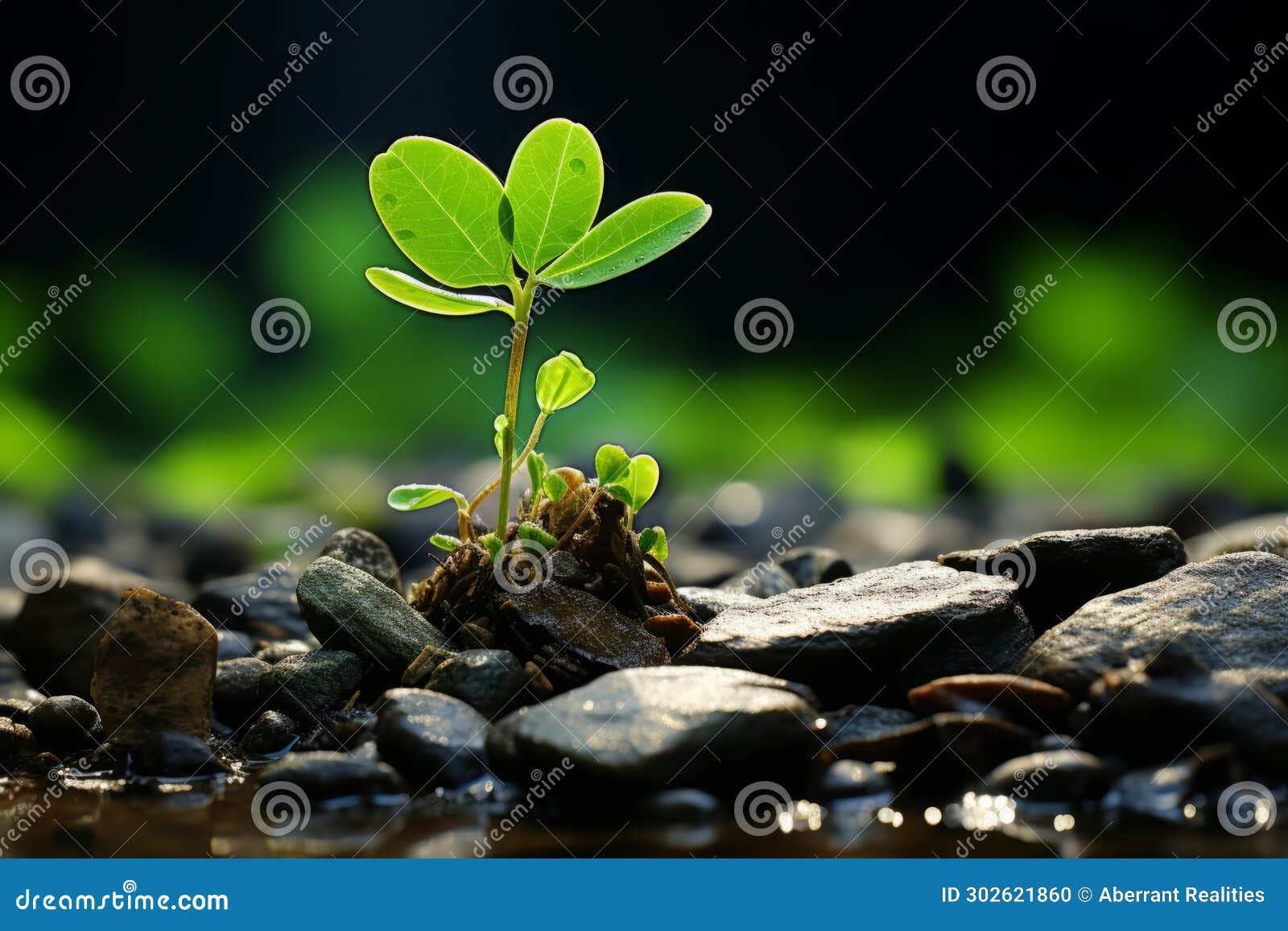 A Small Plant Sprouting from the Ground on a Rocky Surface Stock ...