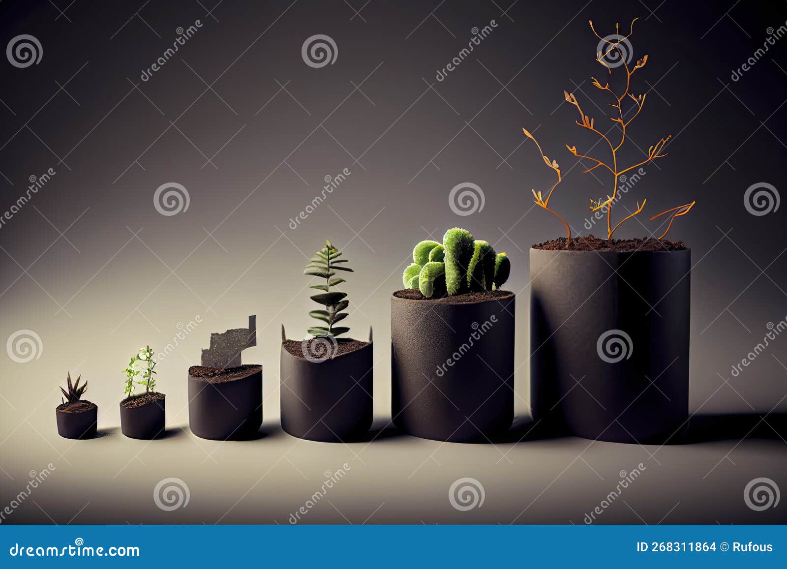 Small Plants in Growing Graph-like Pots Stock Illustration ...