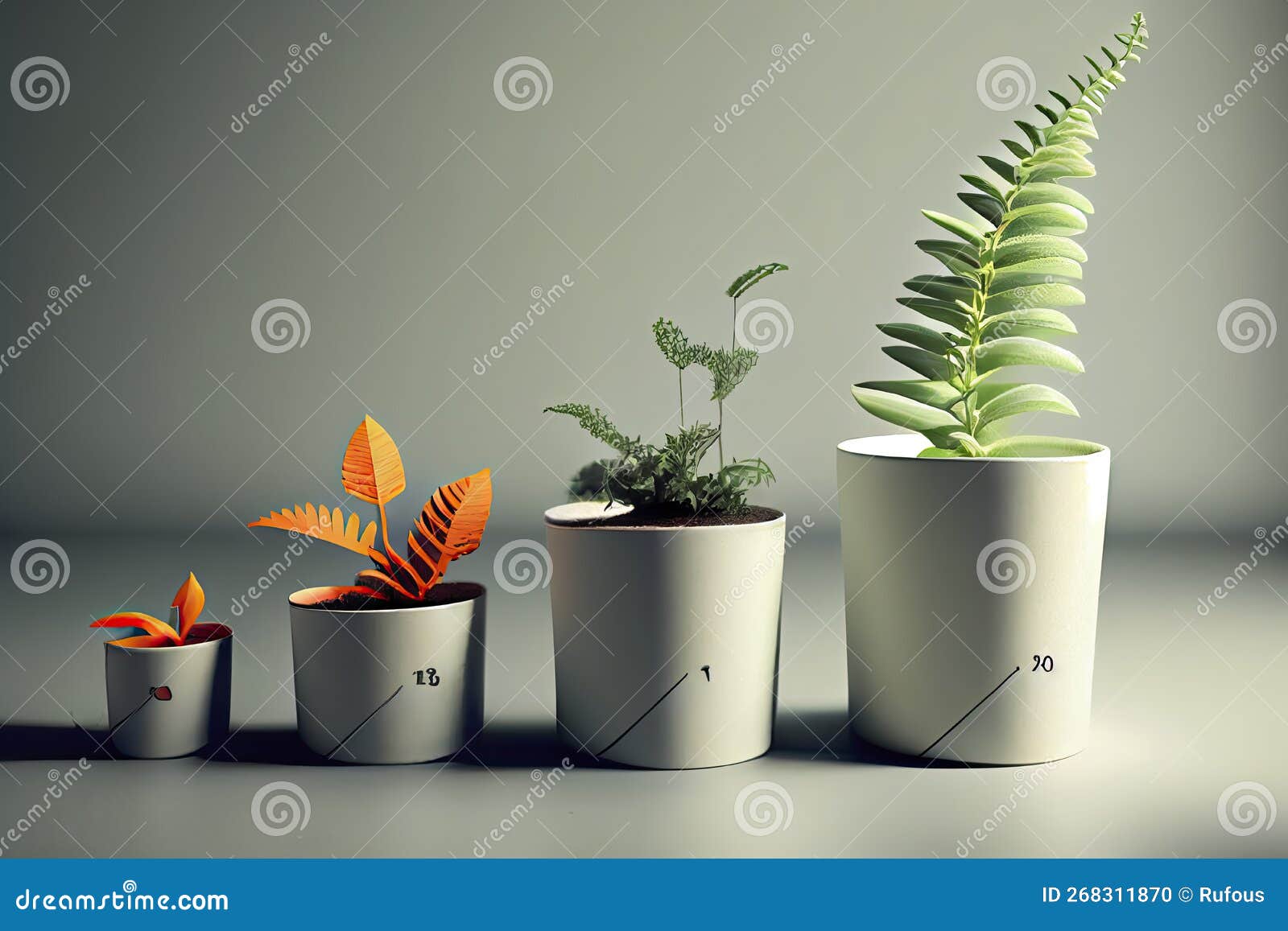 Small Plants in Growing Graph-like Pots Stock Illustration ...