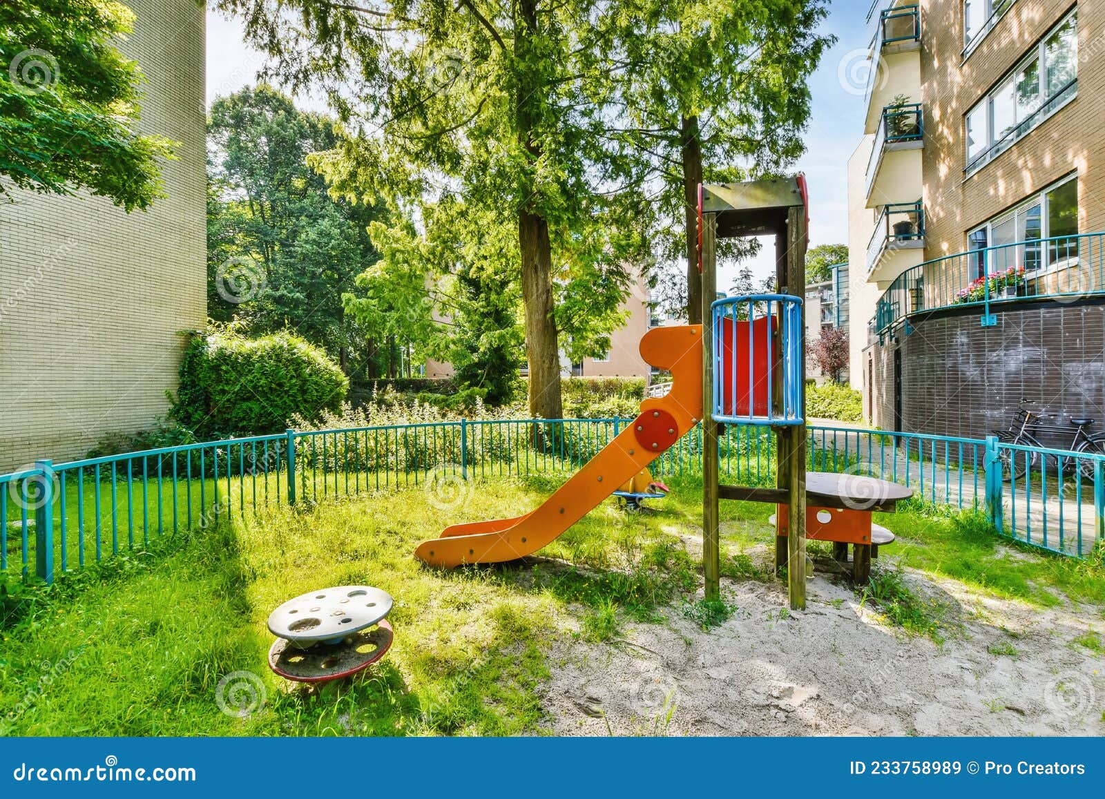 A Small Playground in the Courtyard Stock Image - Image of house ...