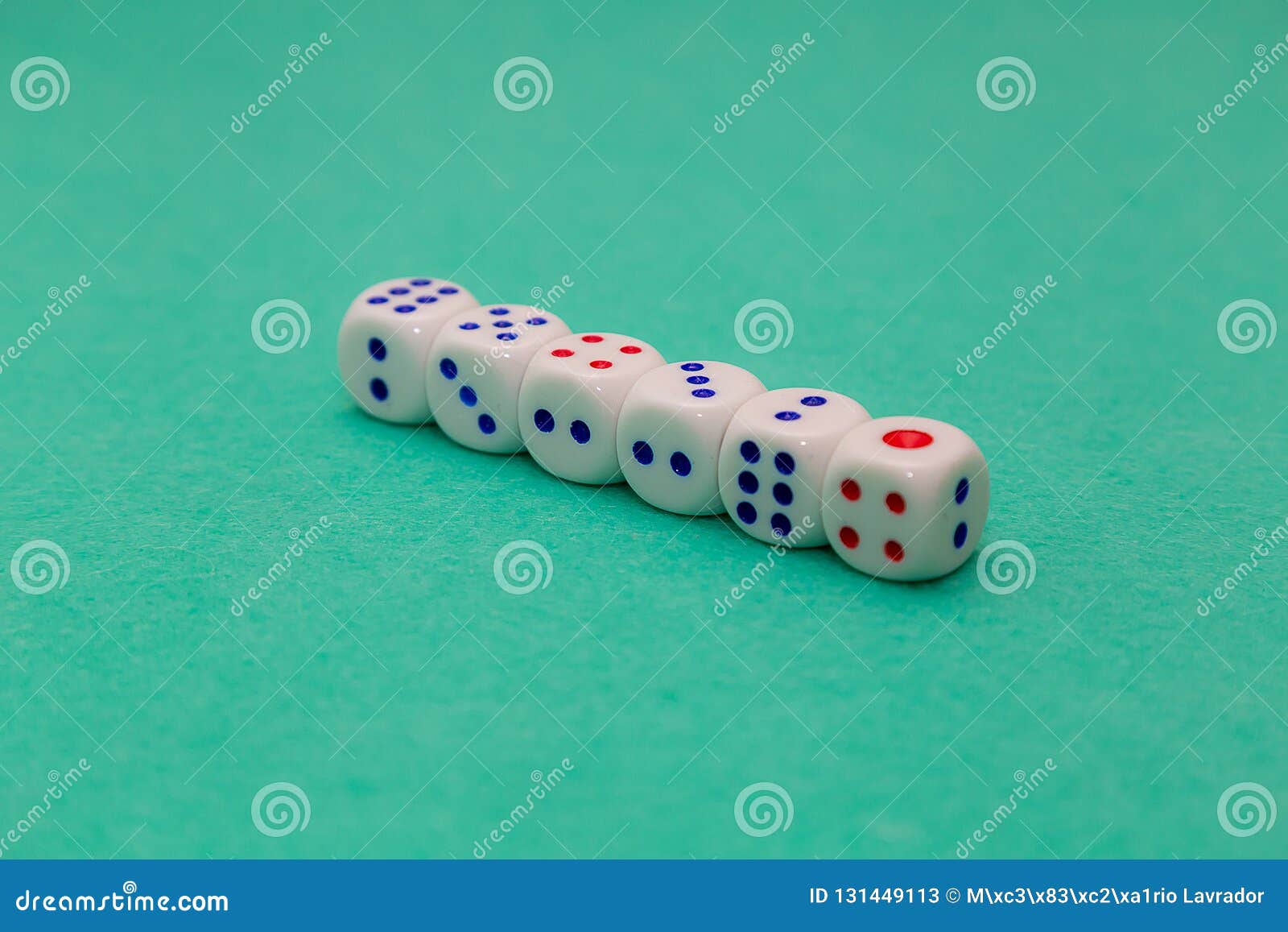 Small Playing Dice`s on a Green Table Stock Image - Image of white ...