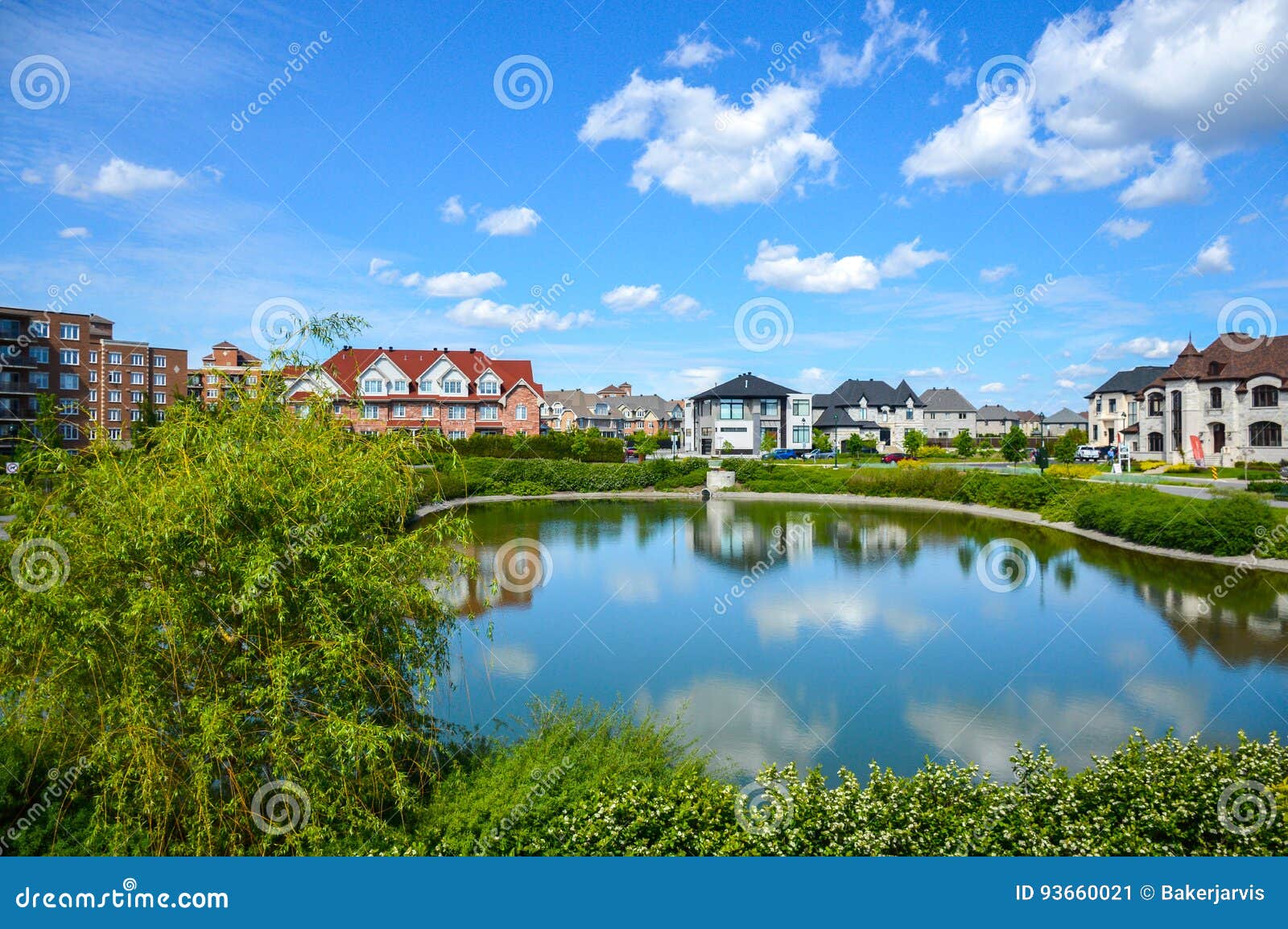 Small Pond in the Neighborhood Stock Image - Image of comfortable, home ...