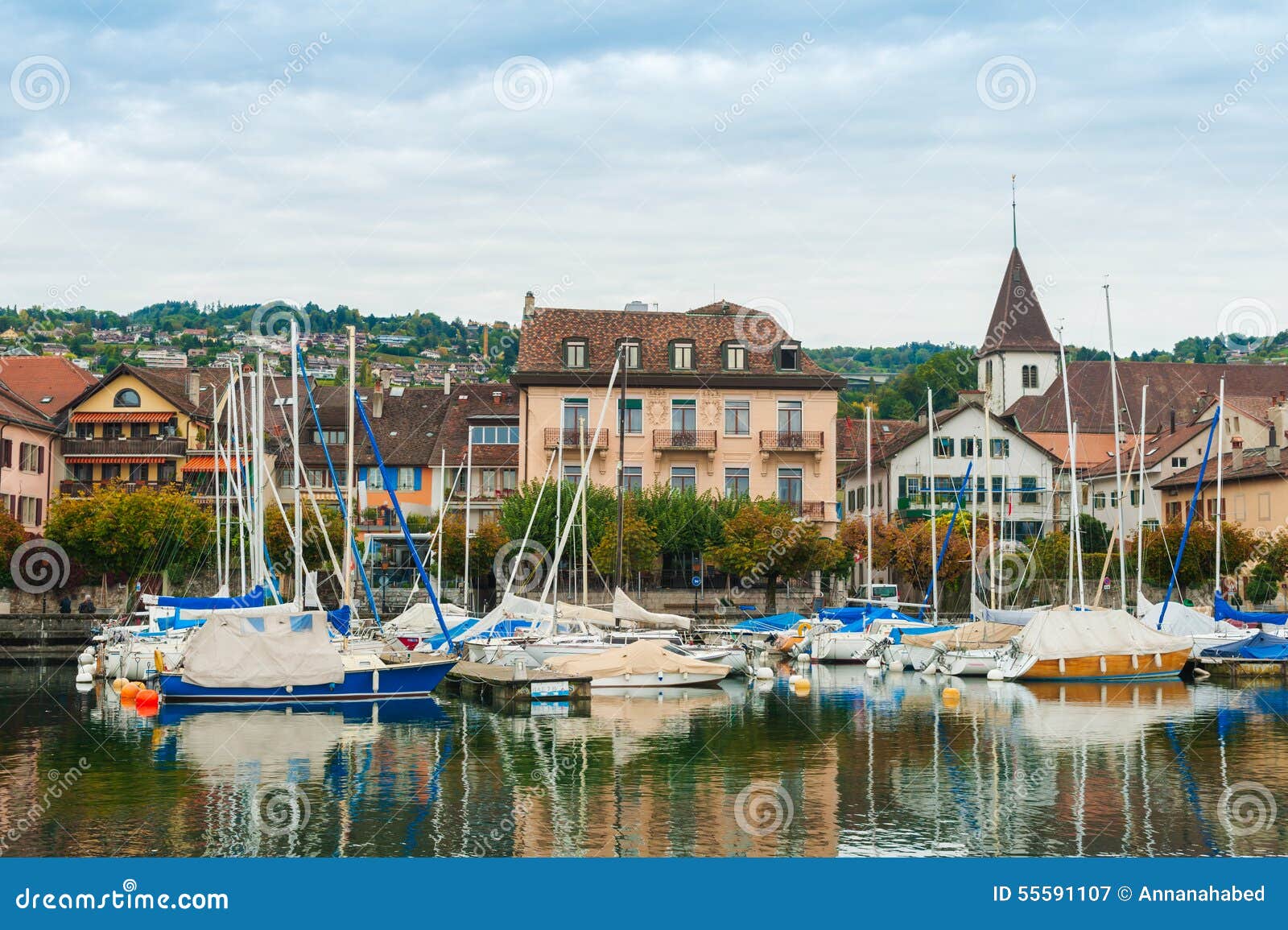 Small Port on the Lake Geneva Stock Image - Image of yachts, peaceful ...