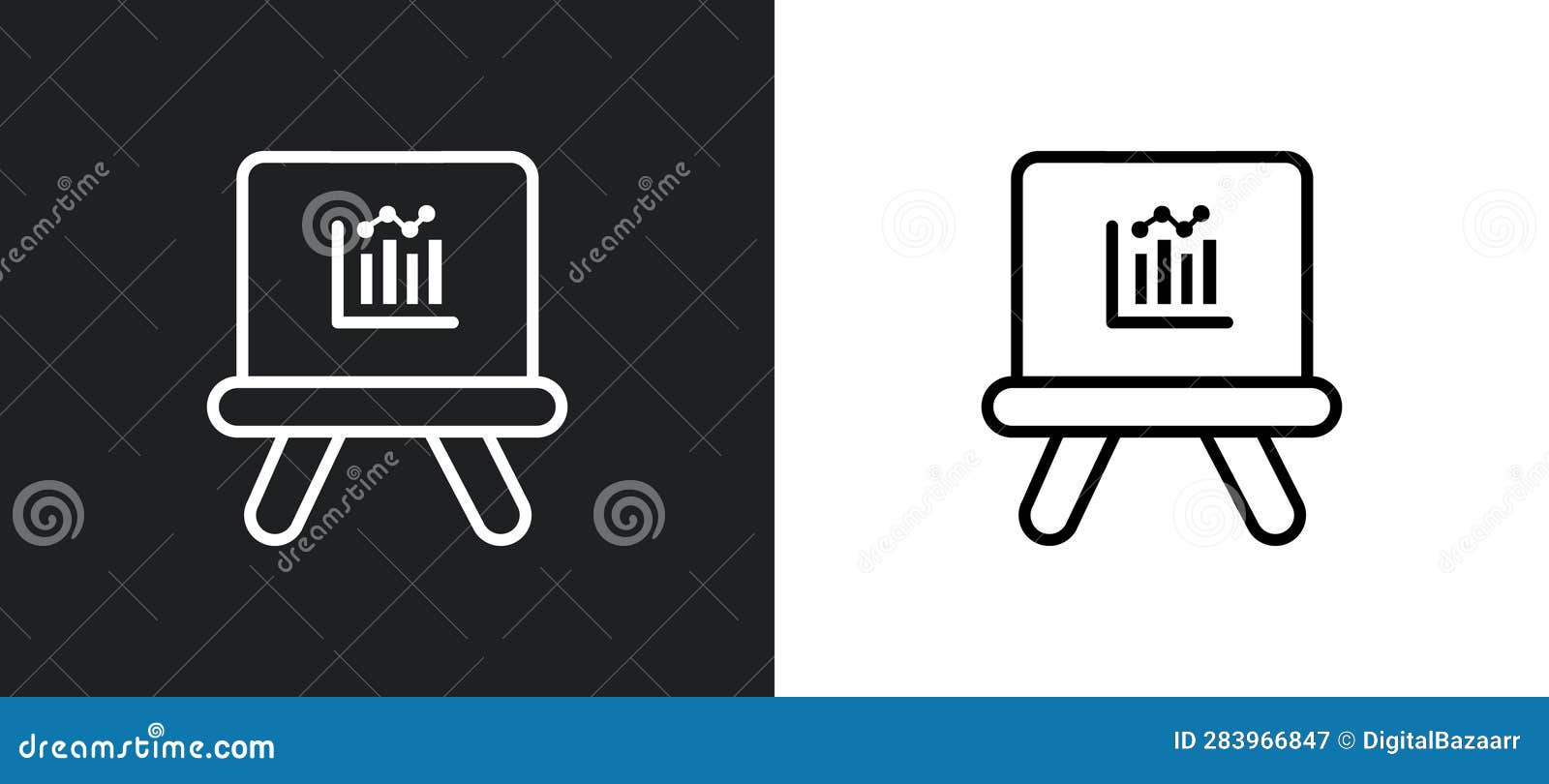 Small Presentation Board Outline Icon in White and Black Colors. Small ...