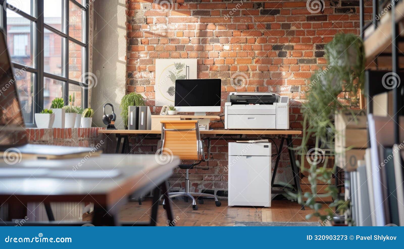 Small Printer in Loft Office. Contemporary Interior SOHO Stock Image ...