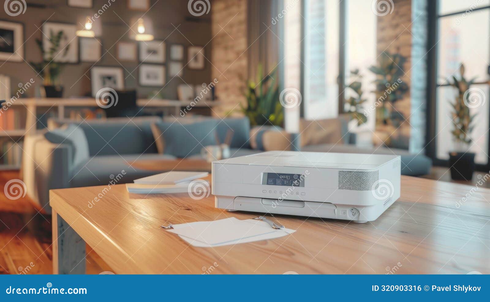 Small Printer in Loft Office. Contemporary Interior SOHO Stock Photo ...
