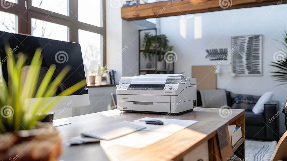 Small Printer in Loft Office. Contemporary Interior SOHO Stock Photo ...