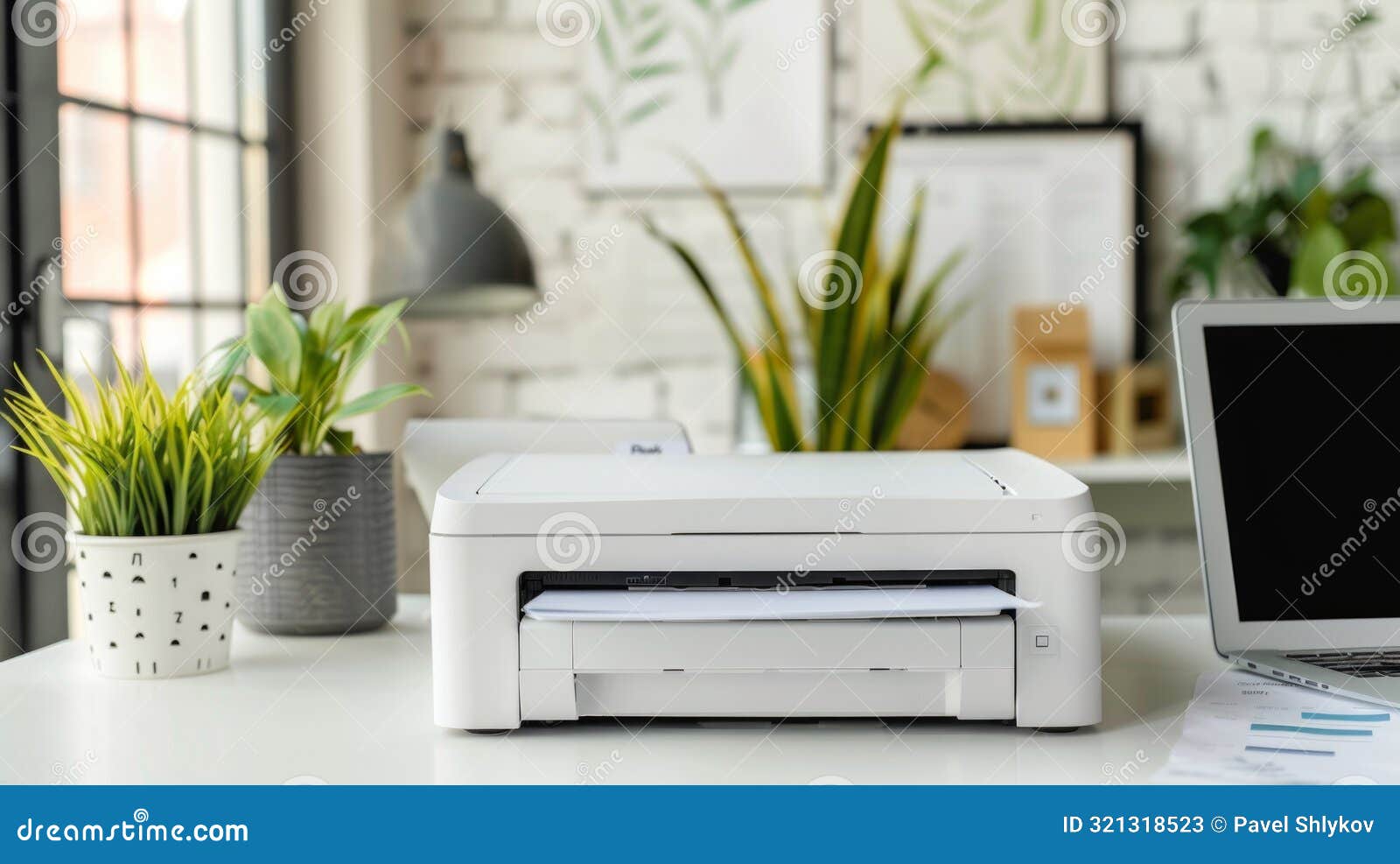 Small Printer in Loft Office. Contemporary Interior SOHO Stock Image ...