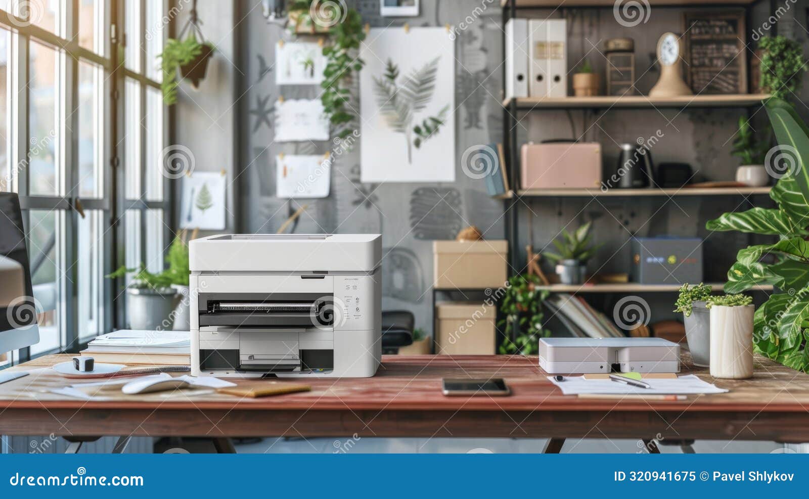 Small Printer in Loft Office. Contemporary Interior SOHO Stock Image ...