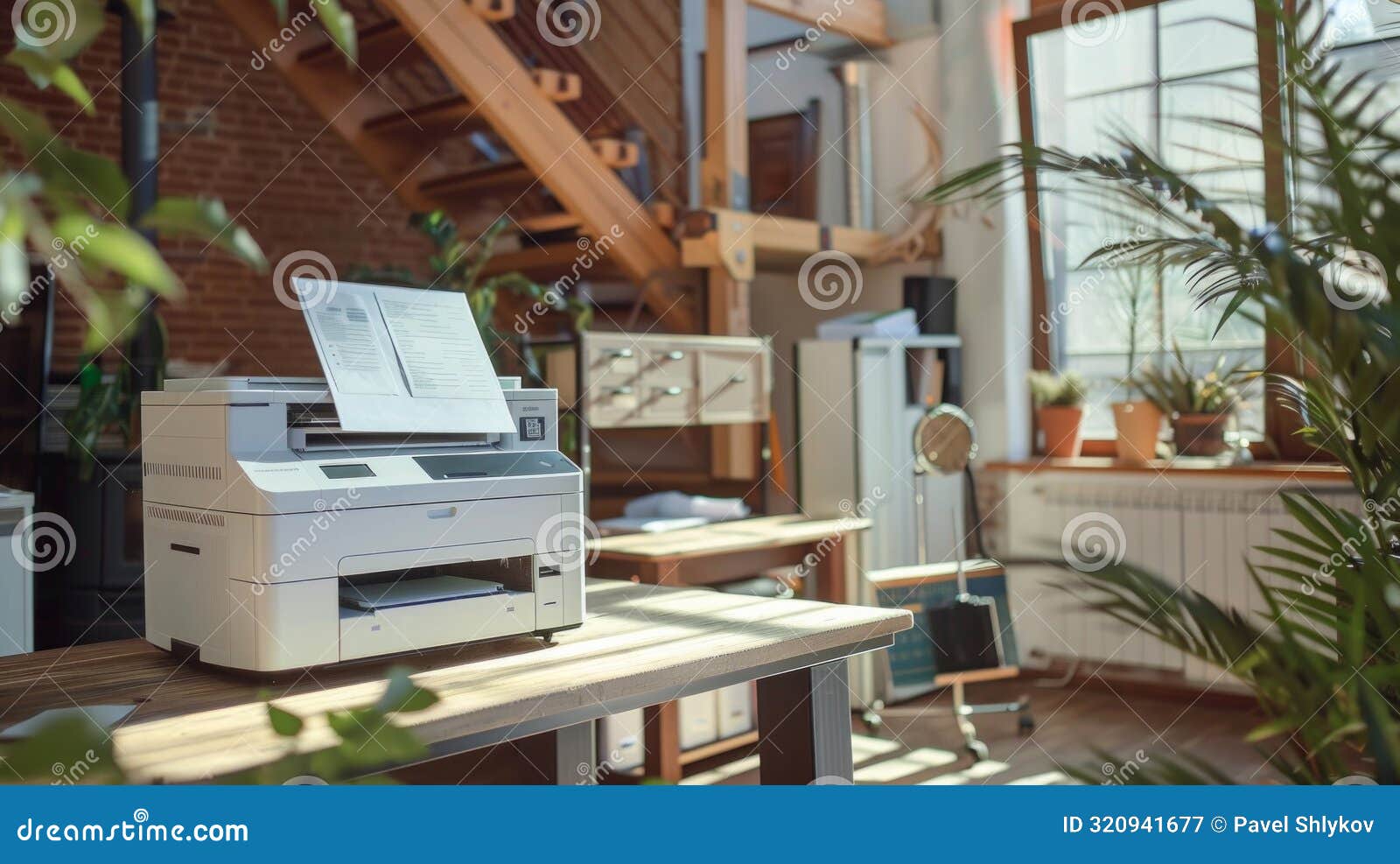 Small Printer in Loft Office. Contemporary Interior SOHO Stock Image ...