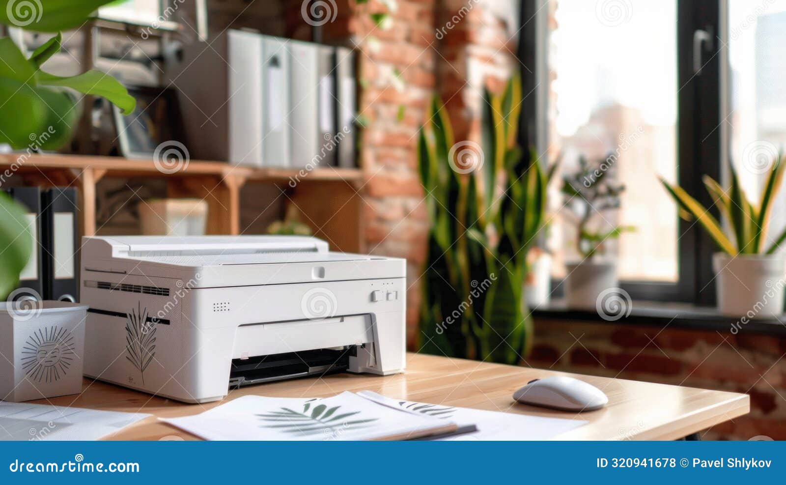 Small Printer in Loft Office. Contemporary Interior SOHO Stock Photo ...