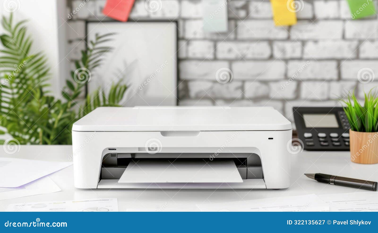 Small Printer in Loft Office. Contemporary Interior SOHO Stock Image ...