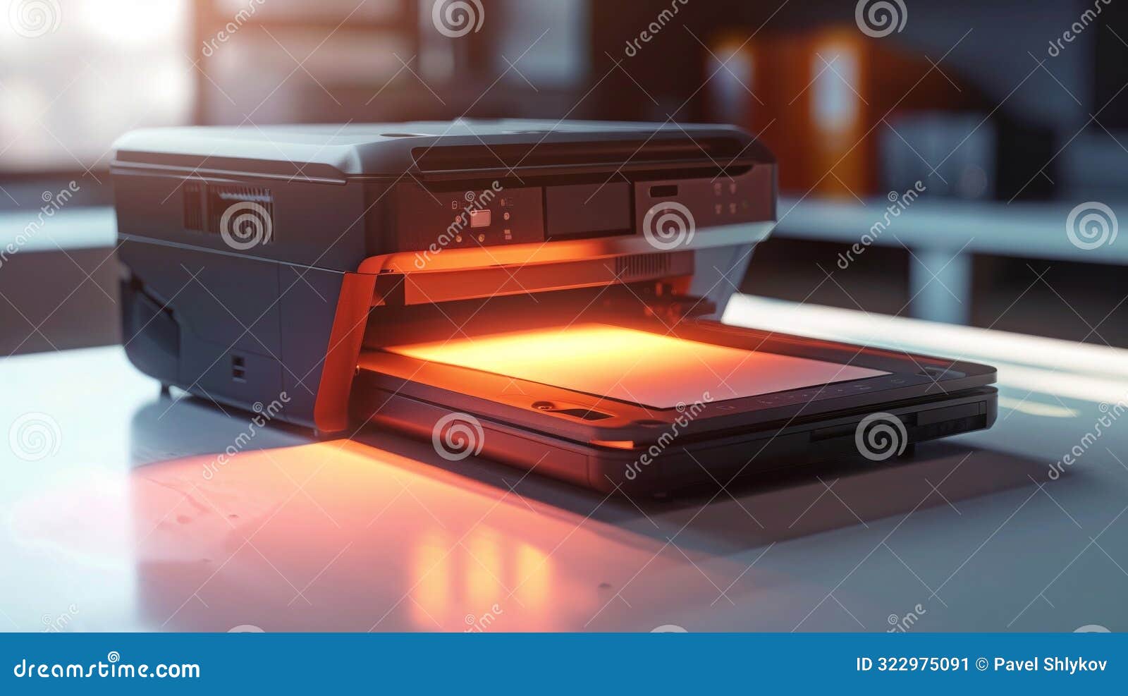 Small Printer in Loft Office. Contemporary Interior SOHO Stock Image ...