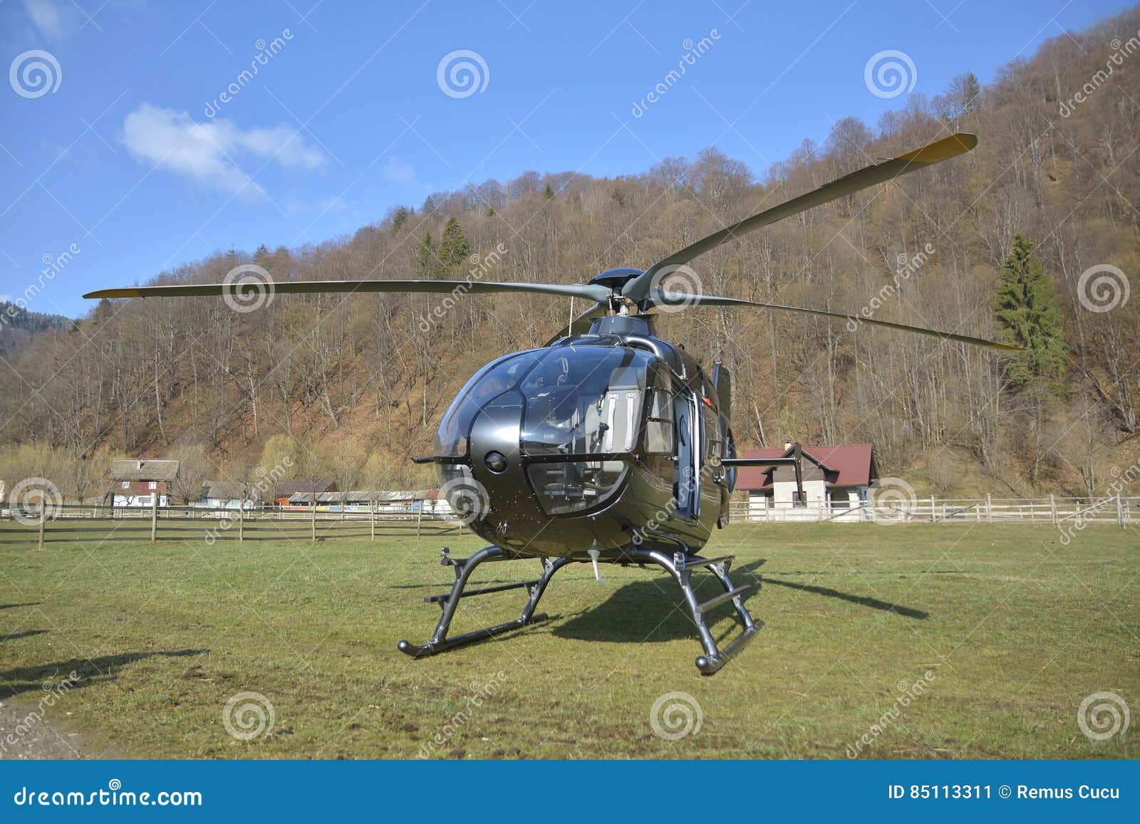 Small Private Helicopter on Grass. Stock Image - Image of land, high ...