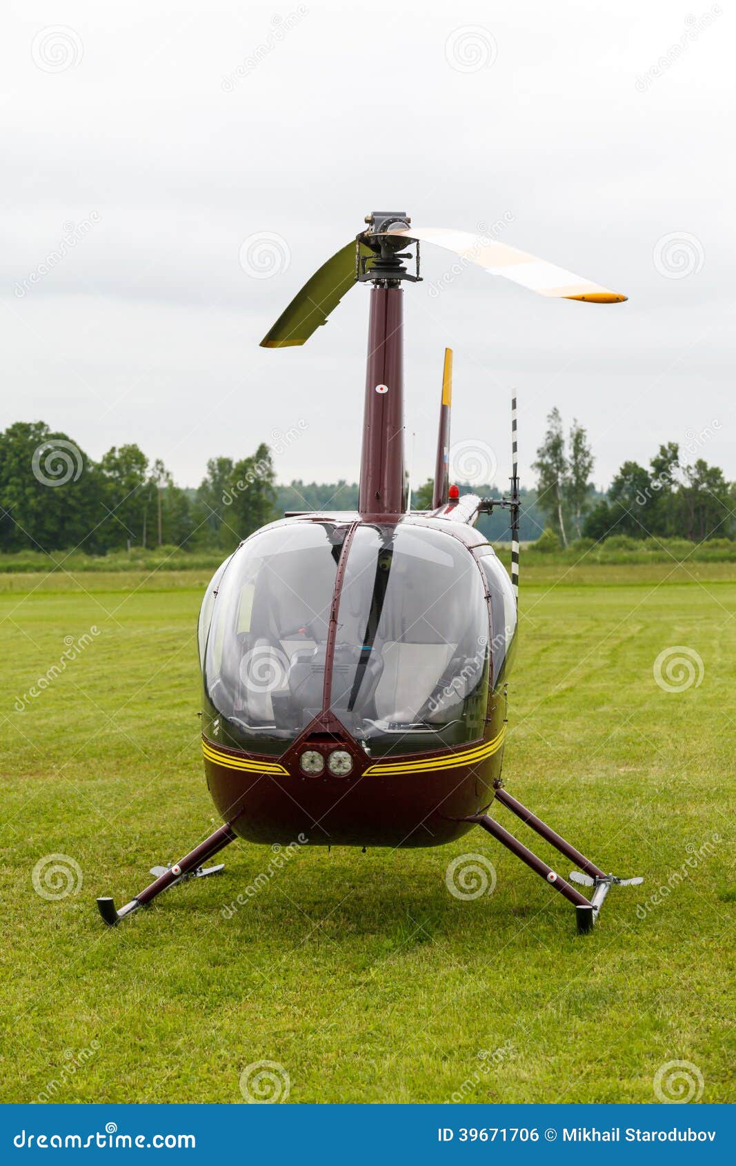 Small Private Helicopter on Grass Stock Photo - Image of landed ...