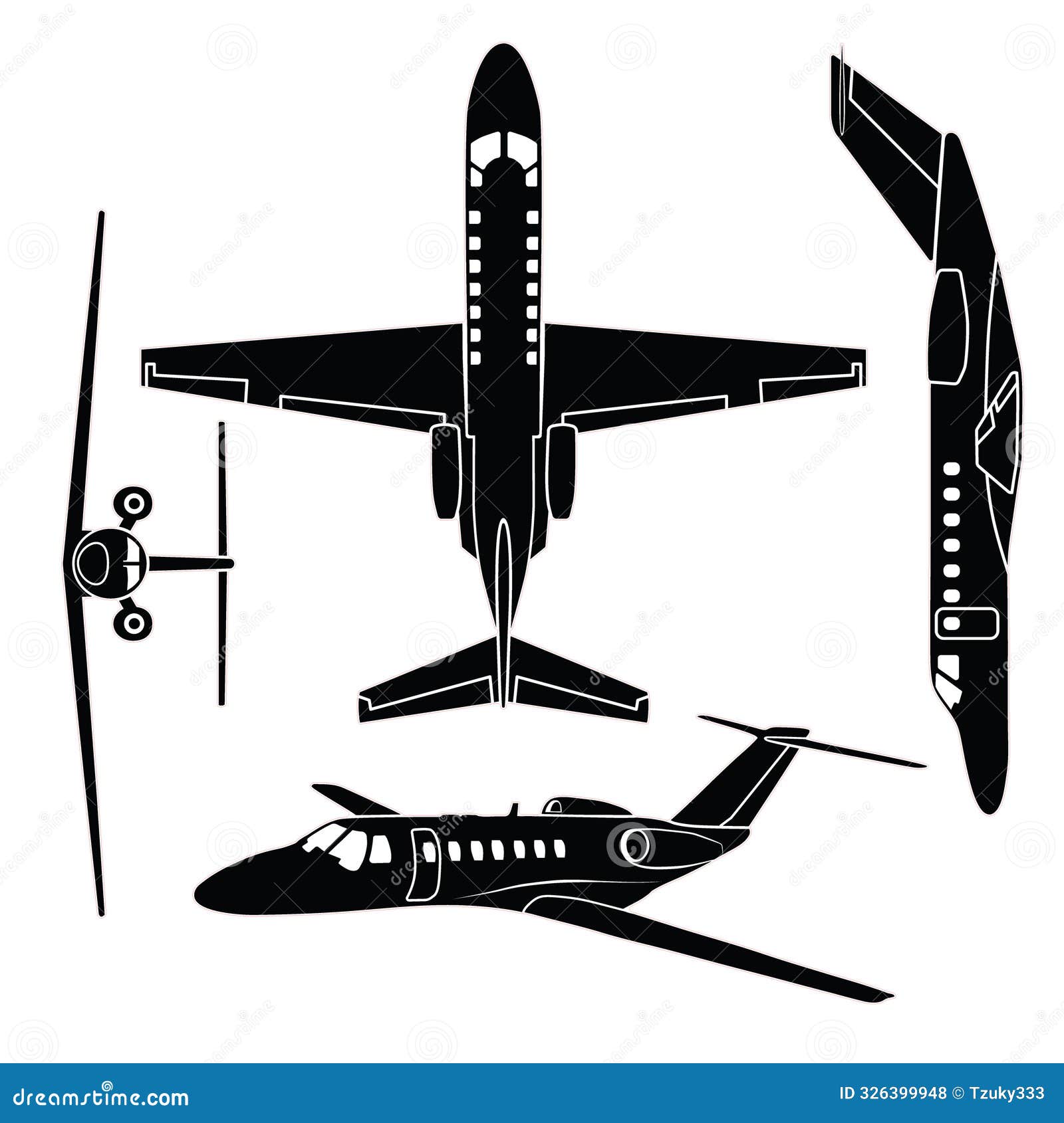 Small Private Jet Vector Set with Outline Stock Illustration ...