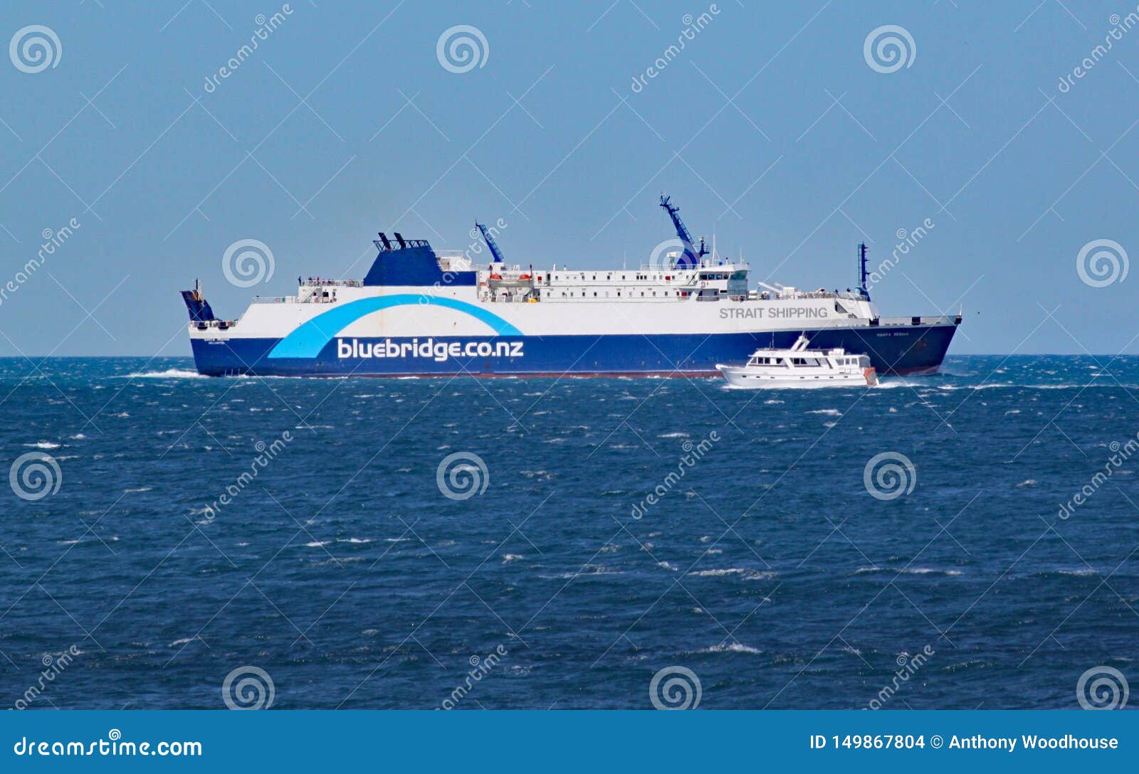 A Small Private Motor Boat Crosses by an Interislander Ferry on the ...