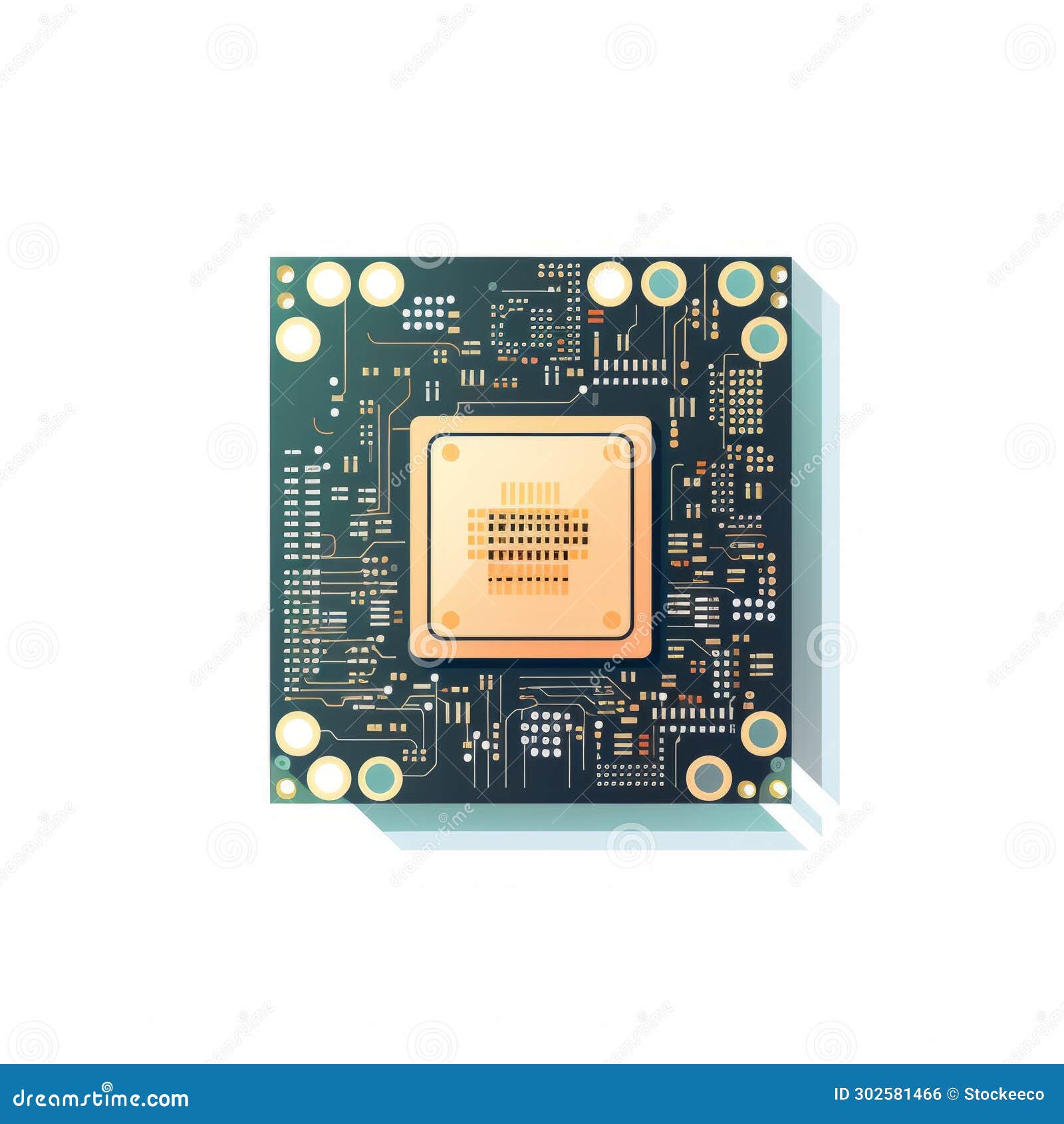 Small Processor in Dark Gold and Light Emerald: Intricate Illustrations ...