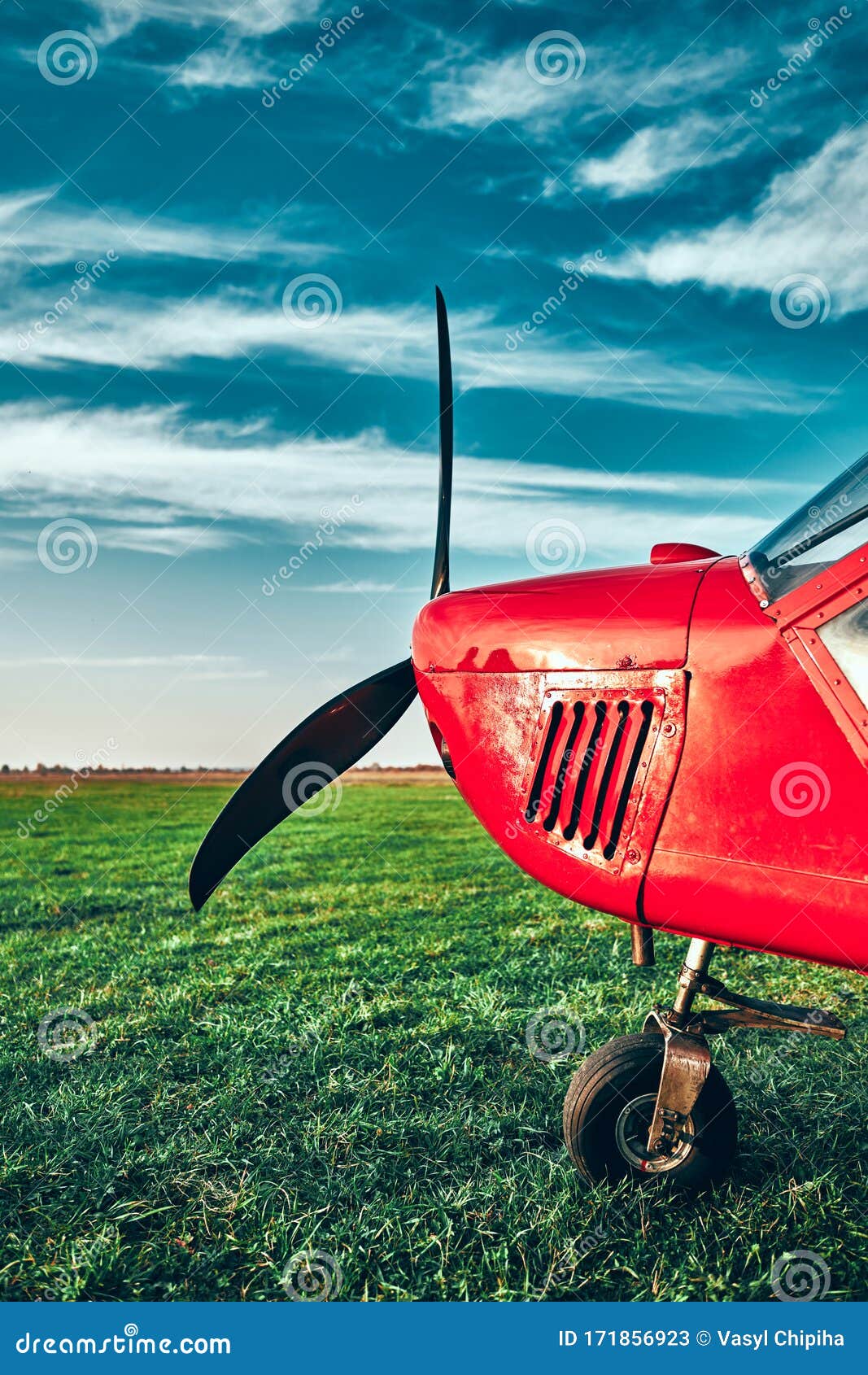 Small Propeller Airplain on the Field Stock Image - Image of light ...