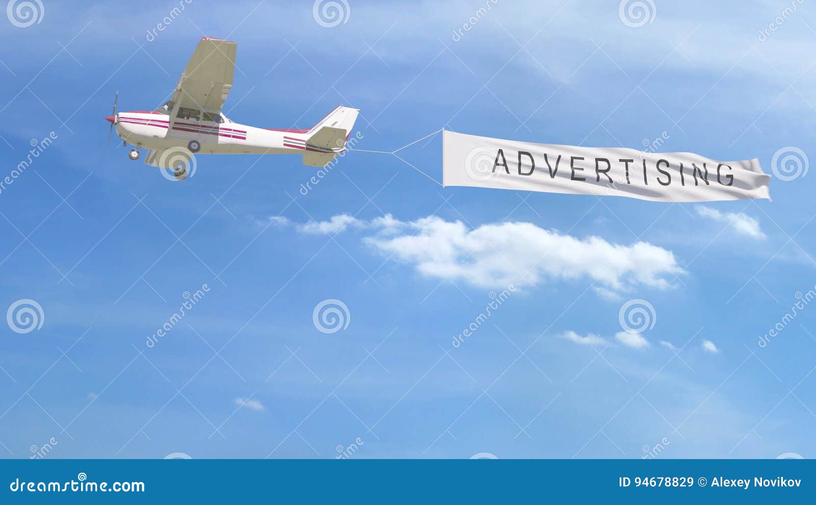 Small Propeller Airplane Towing Banner with ADVERTISING Caption in the ...