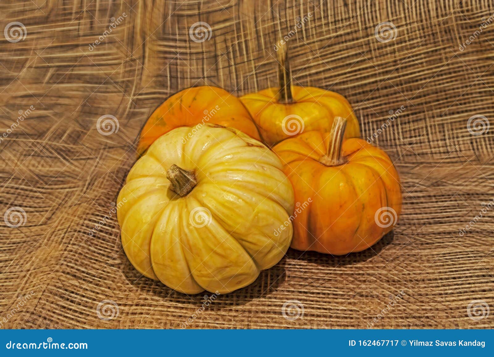 Small Pumpkins on Wicker Fabric Stock Image - Image of horror, holiday ...