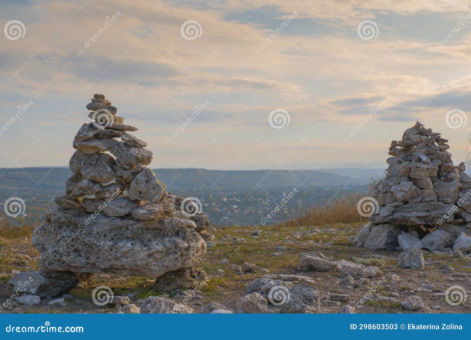 Small Pyramids of Stones in the Mountains Stock Image - Image of water ...
