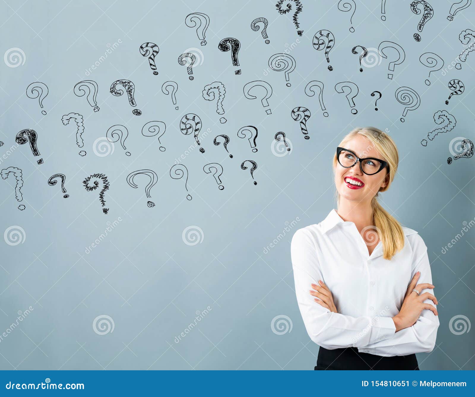 Small Question Marks with Young Woman Stock Image - Image of confused ...