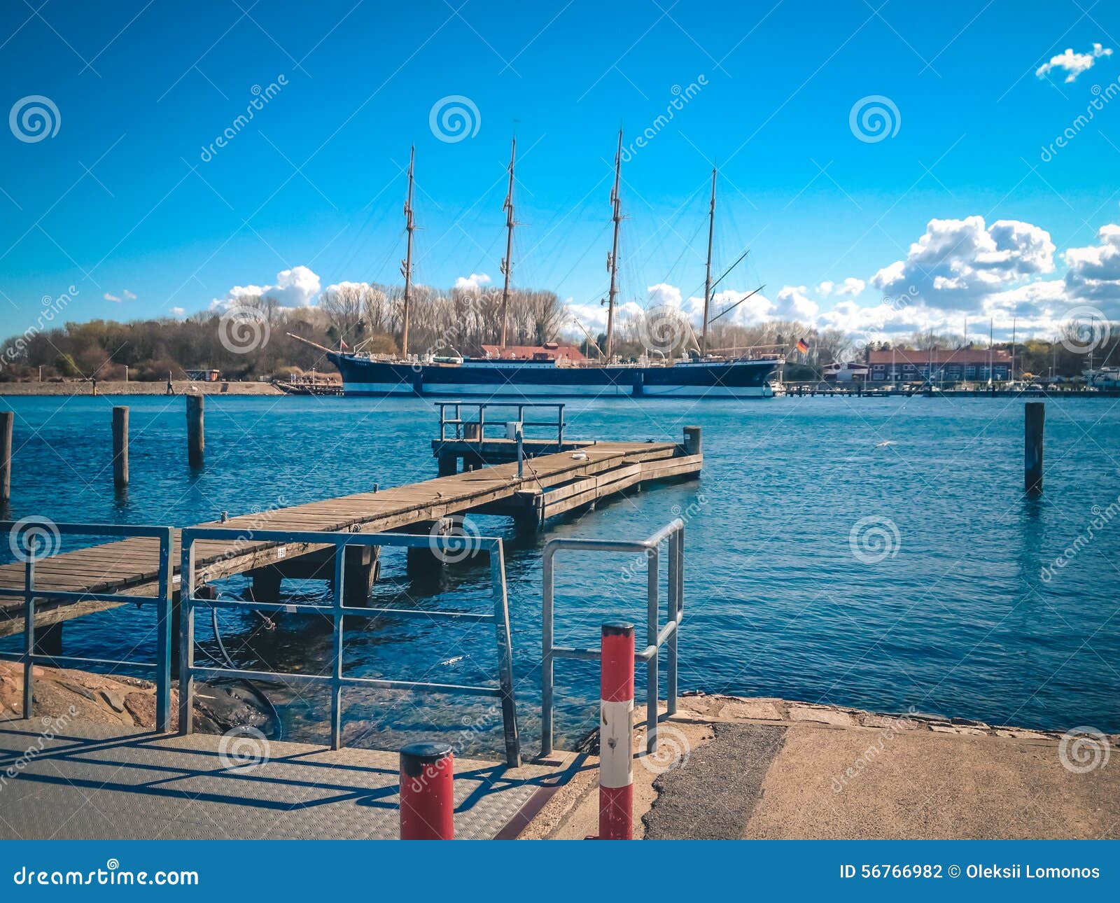 Small Quiet Marina with Large Sailboat Moored Stock Photo - Image of ...