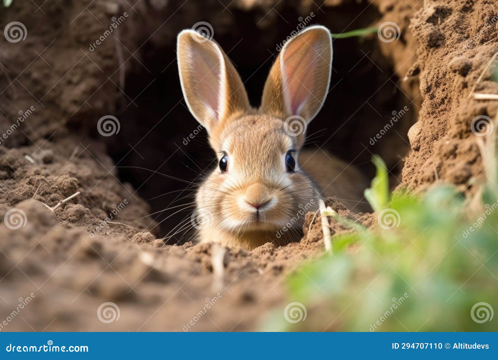 A Small Rabbit Peeking from a Burrow Stock Photo - Image of peeking ...