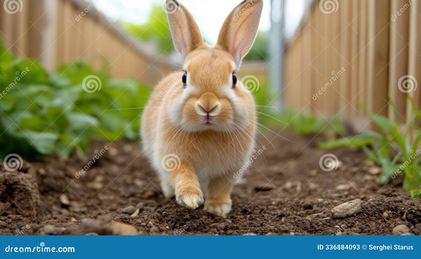 A Small Rabbit Walking on a Dirt Path in Front of Fence, AI Stock Image ...