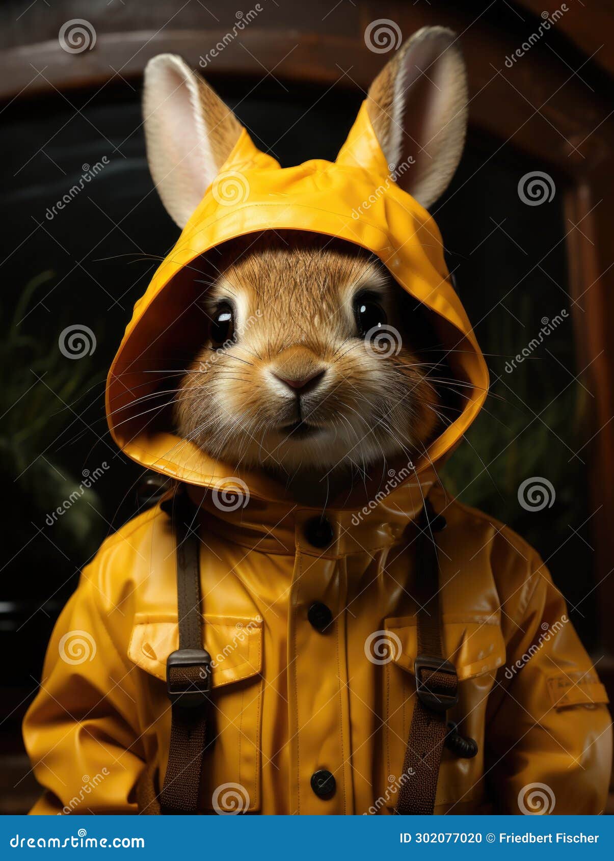 A Small Rabbit Wearing a Yellow Raincoat Stock Photo - Image of view ...