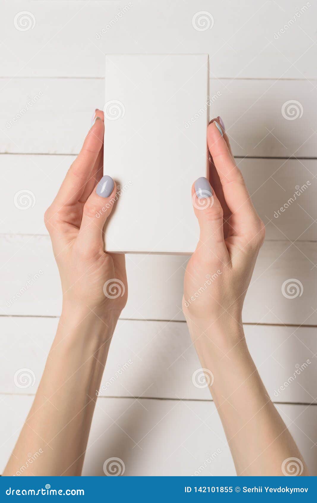 Small Rectangular Box in Female Hands. Top View Stock Image - Image of ...