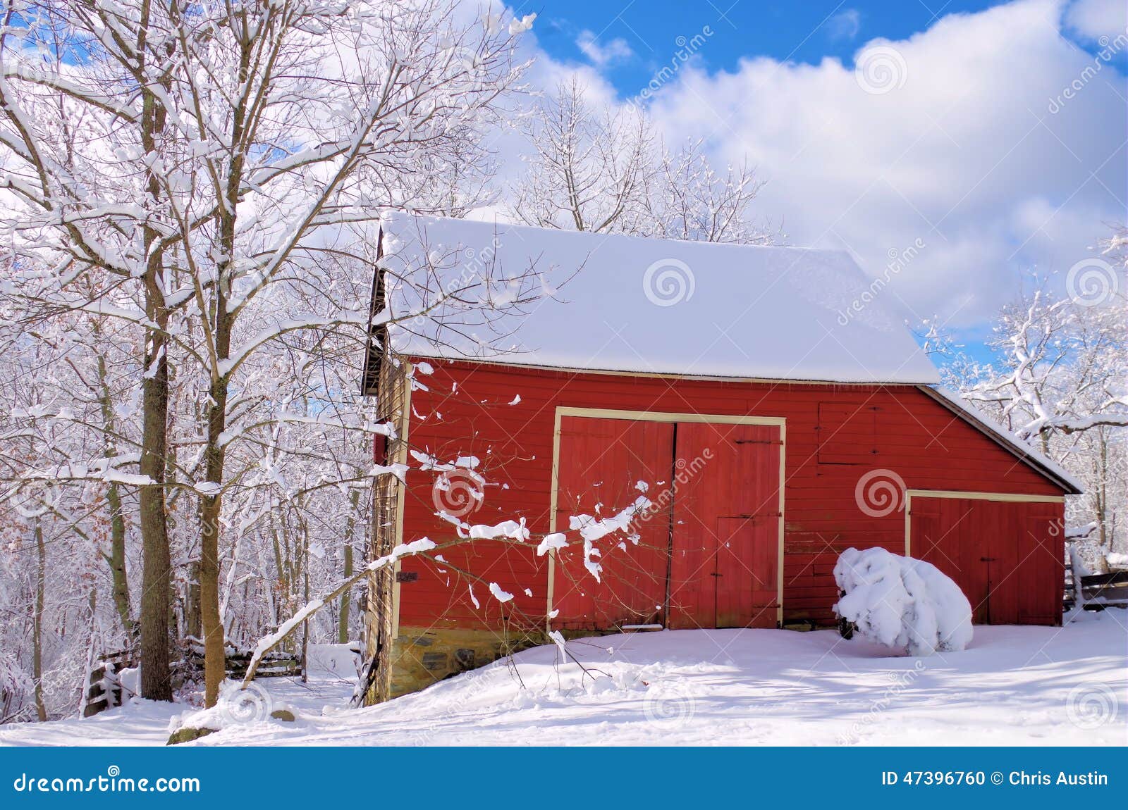 Small Red Barn in the Snow stock photo. Image of nature - 47396760