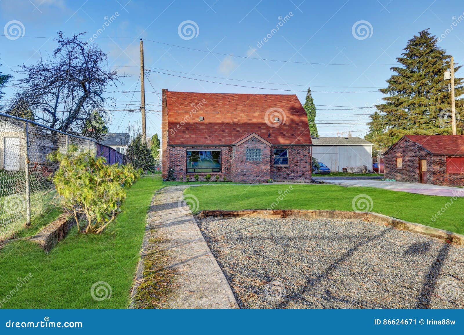 Small Red Brick Home on a Sunny Day Stock Image - Image of house ...