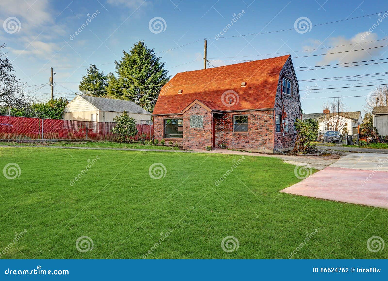 Small Red Brick Home on a Sunny Day Stock Photo - Image of landscape ...