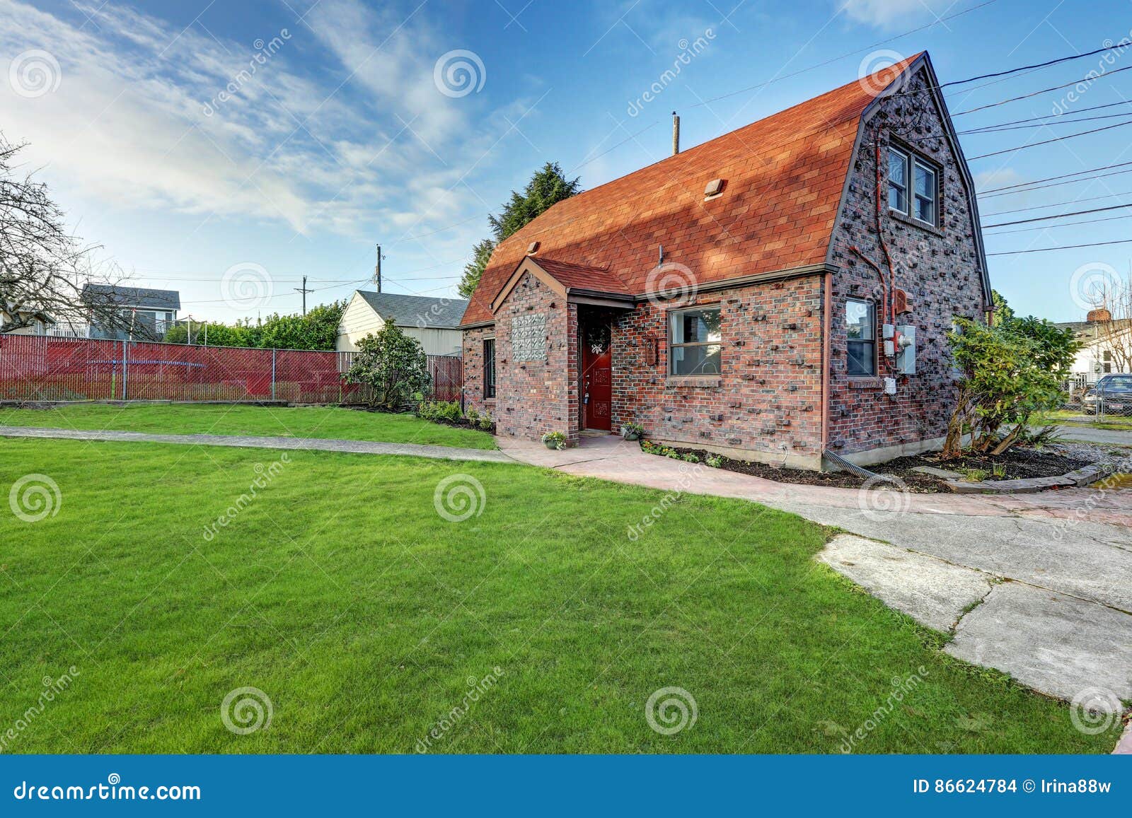 Small Red Brick Home on a Sunny Day Stock Photo - Image of architecture ...